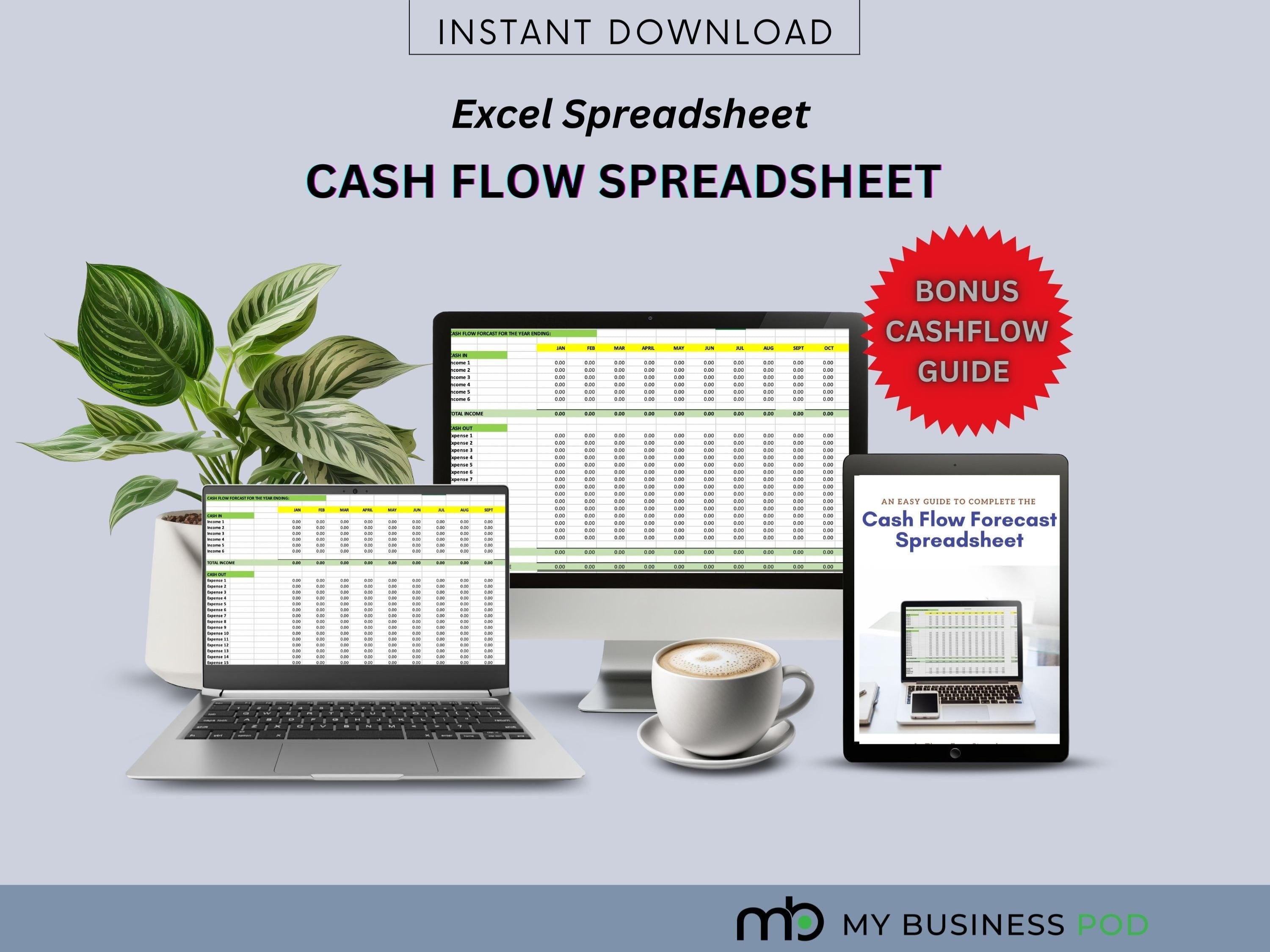 Cash Flow Forecast – Excel Spreadsheet template, Money tracker, Cashfl ...